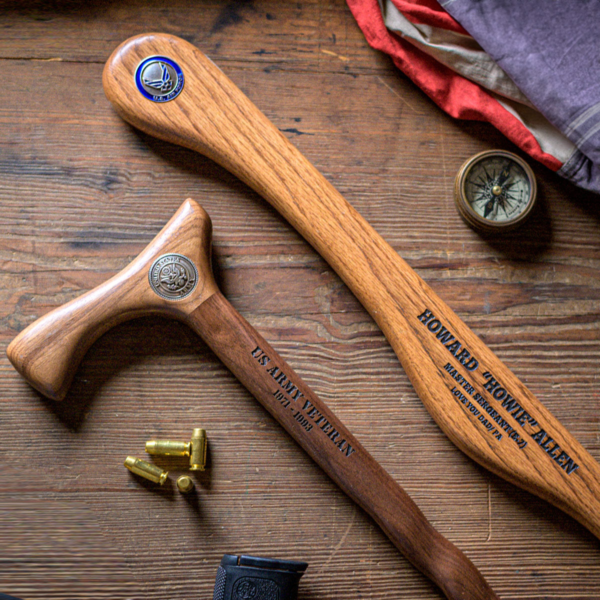 Personalized Handcrafted Veterans Walking Stick – Brazos Walking Sticks