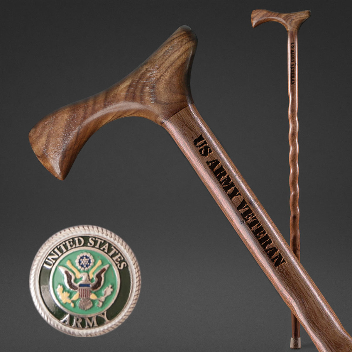 US Army Veterans Handcrafted Walnut Walking Cane – Brazos Walking Sticks